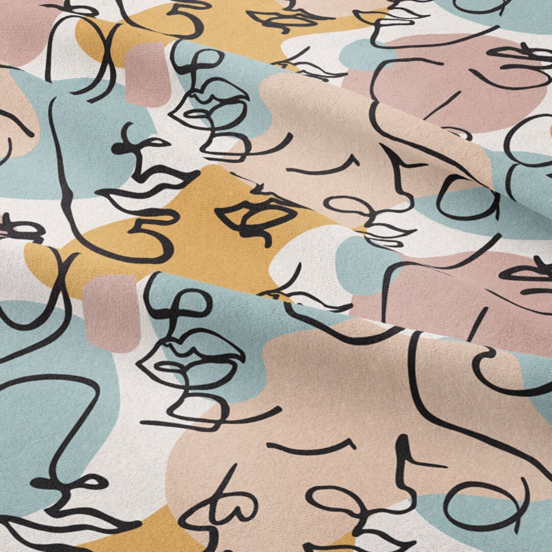 Coloful Line Art Faces Abstract Digital Printed Fabric by the Yard ...
