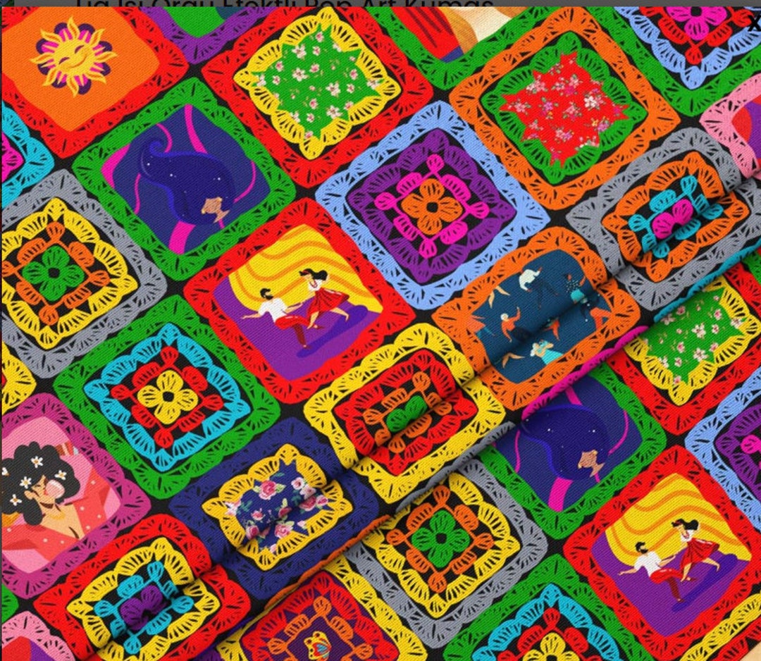 Crochet Effect Printed Upholstery Fabric by the Yard,colorful Patchwork ...