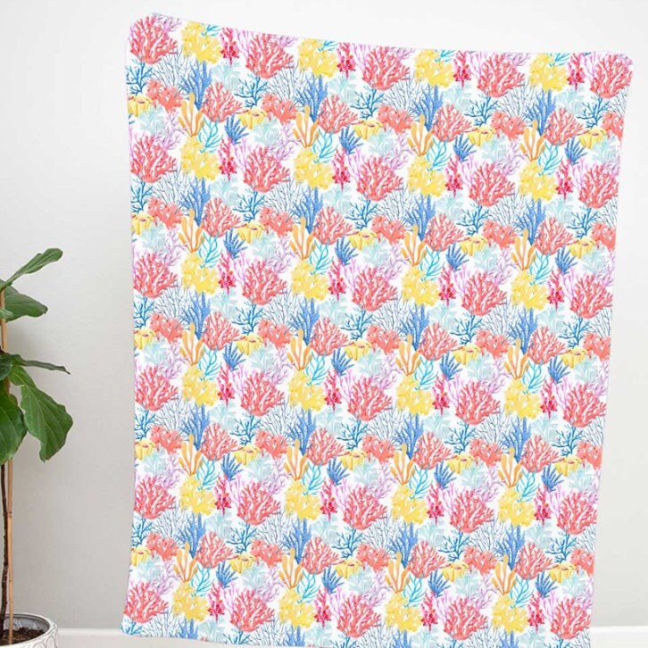 Ocean Coral Reef Print Upholstery, Coastal Home Decor Fabric, Nautical ...
