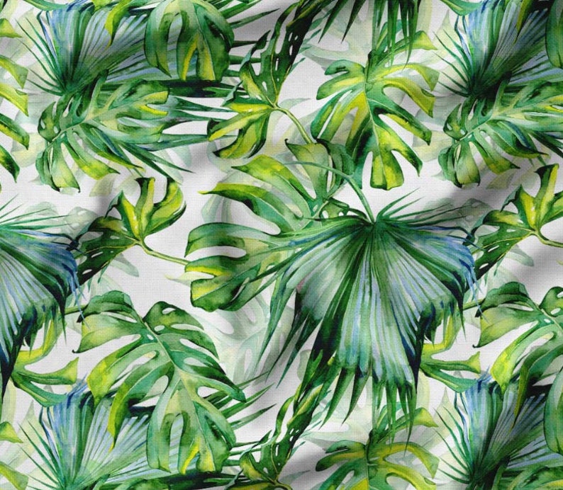 Watercolor Green Monstera Fabric Tropical Leaves Printed - Etsy