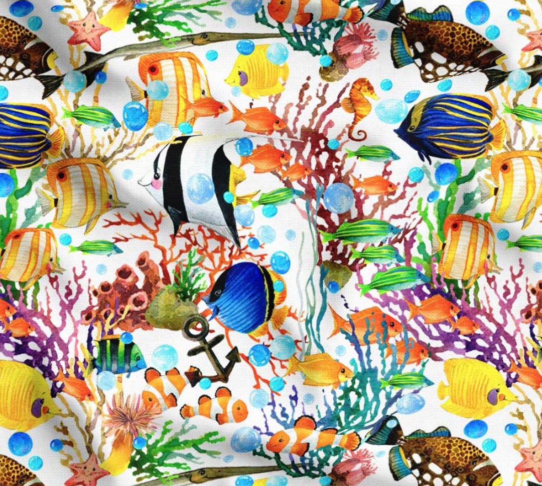 Tropical Fish Fabric, Nautical Upholstery Fabric by the Yard, Aquairum ...