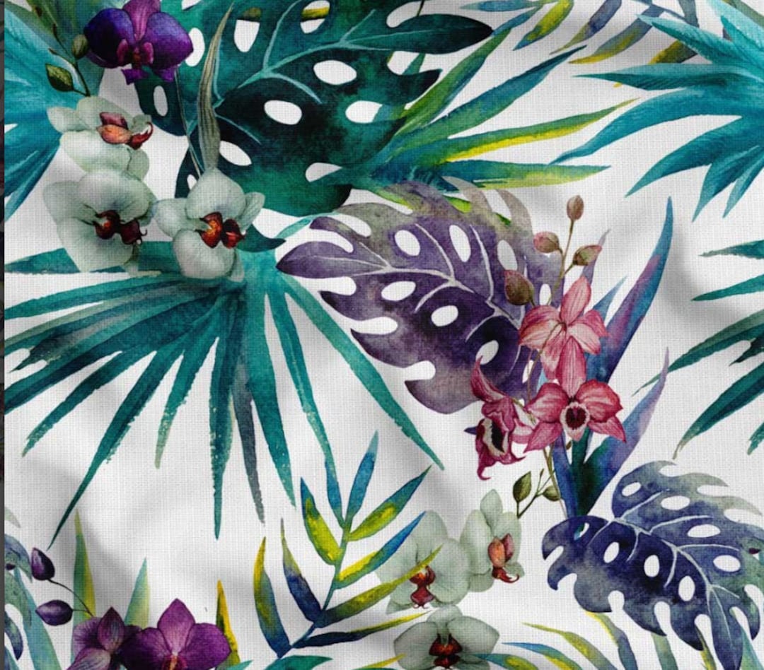 Tropical Purple Leaves Print Upholstery Fabric, Exotic Decor Fabric for ...