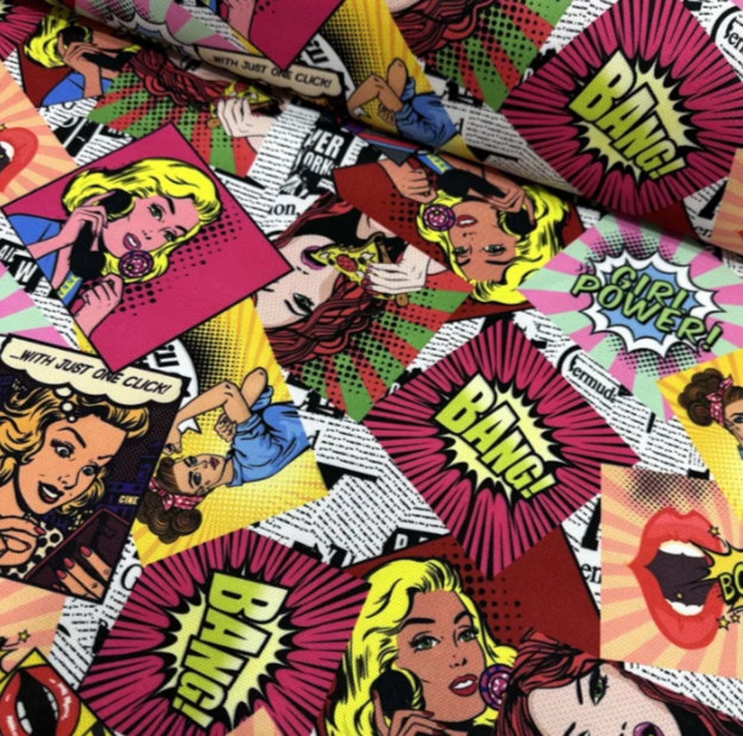 Pop Art Girls Fabric by the Yard, Retro Fabric for Bags, Tablecloths ...
