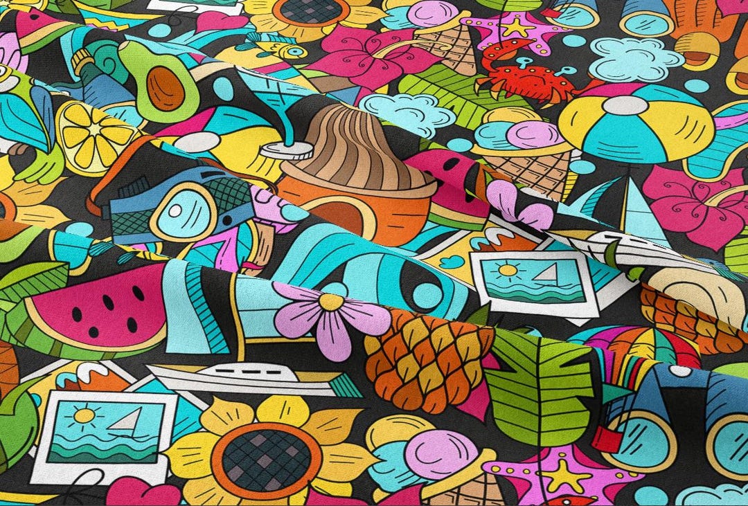 Pop Art Upholstery Fabric, Colorful Summer Print, Retro Home Textile - Etsy