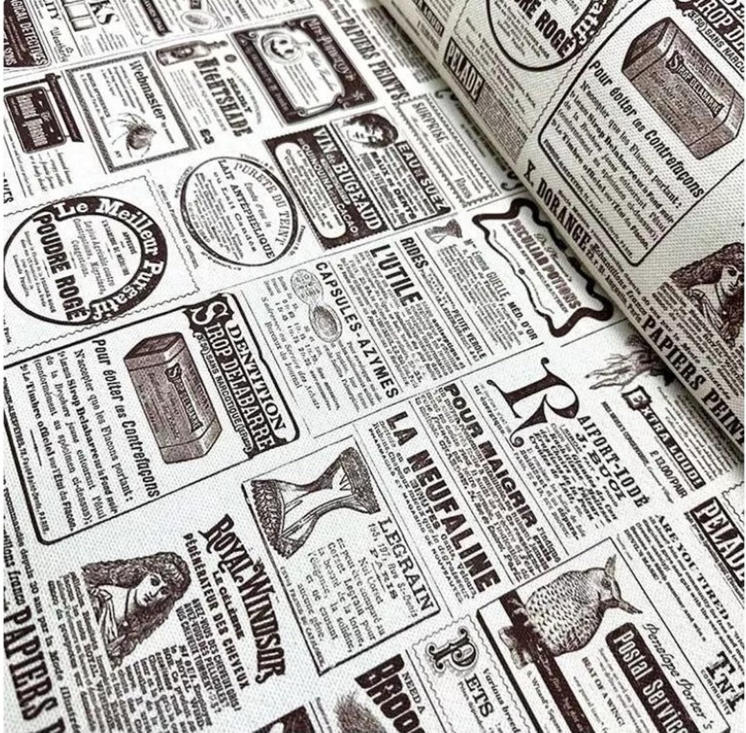 Vintage Newspaper Fabric by the Yard, Black and White Fabric for ...
