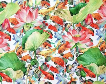 Koi Fish Fabric World Waterways by Garabateo Water Gardens Oriental ...