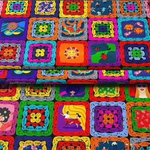 Crochet Effect Printed Upholstery Fabric by the Yard,colorful Patchwork ...