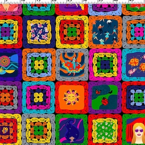 Crochet Effect Printed Upholstery Fabric by the Yard,colorful Patchwork ...