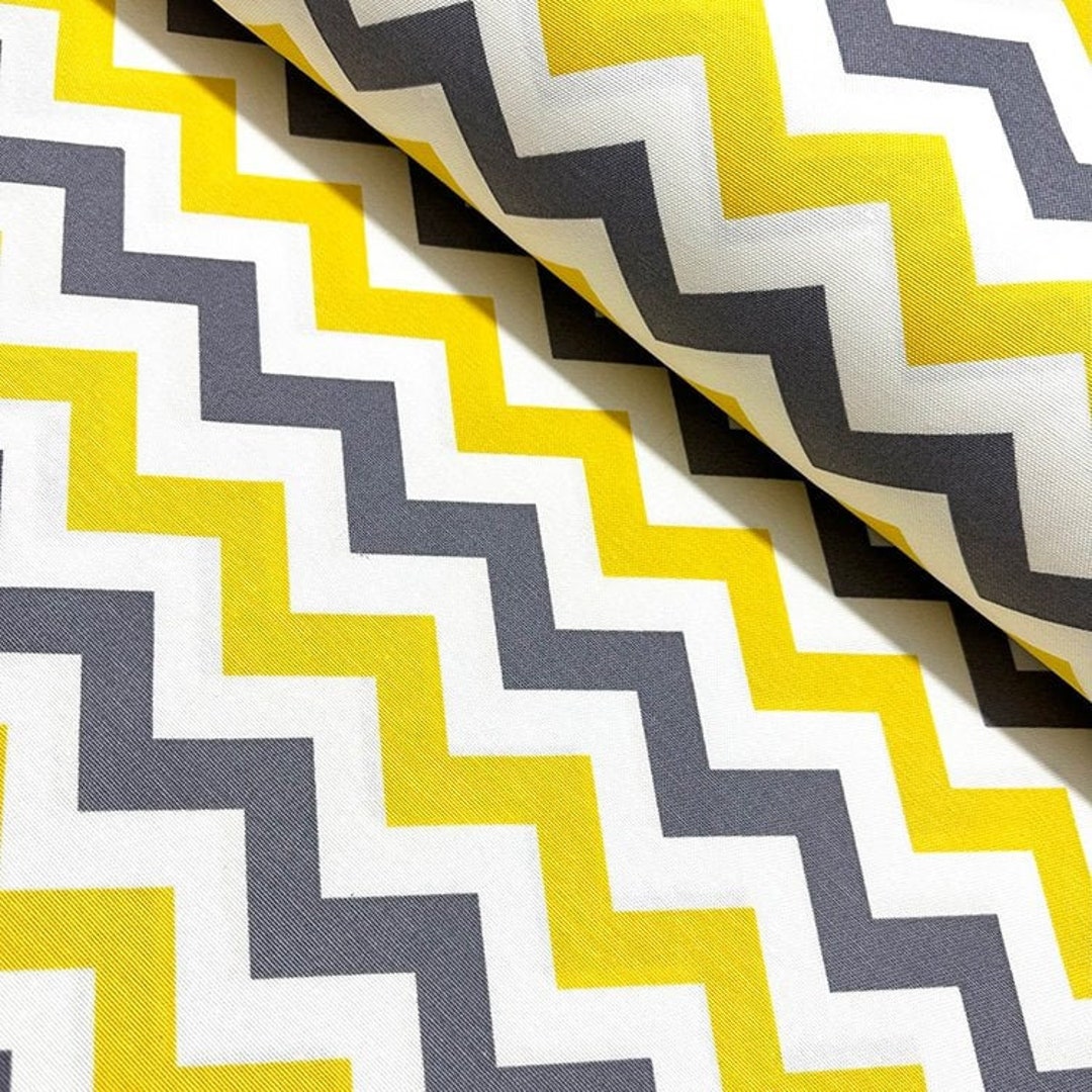 Zigzag Yellow Cotton Canvas Upholstery Fabric by the Yard, Retro ...
