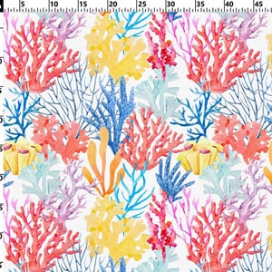 Ocean Coral Reef Print Upholstery, Coastal Home Decor Fabric, Nautical ...