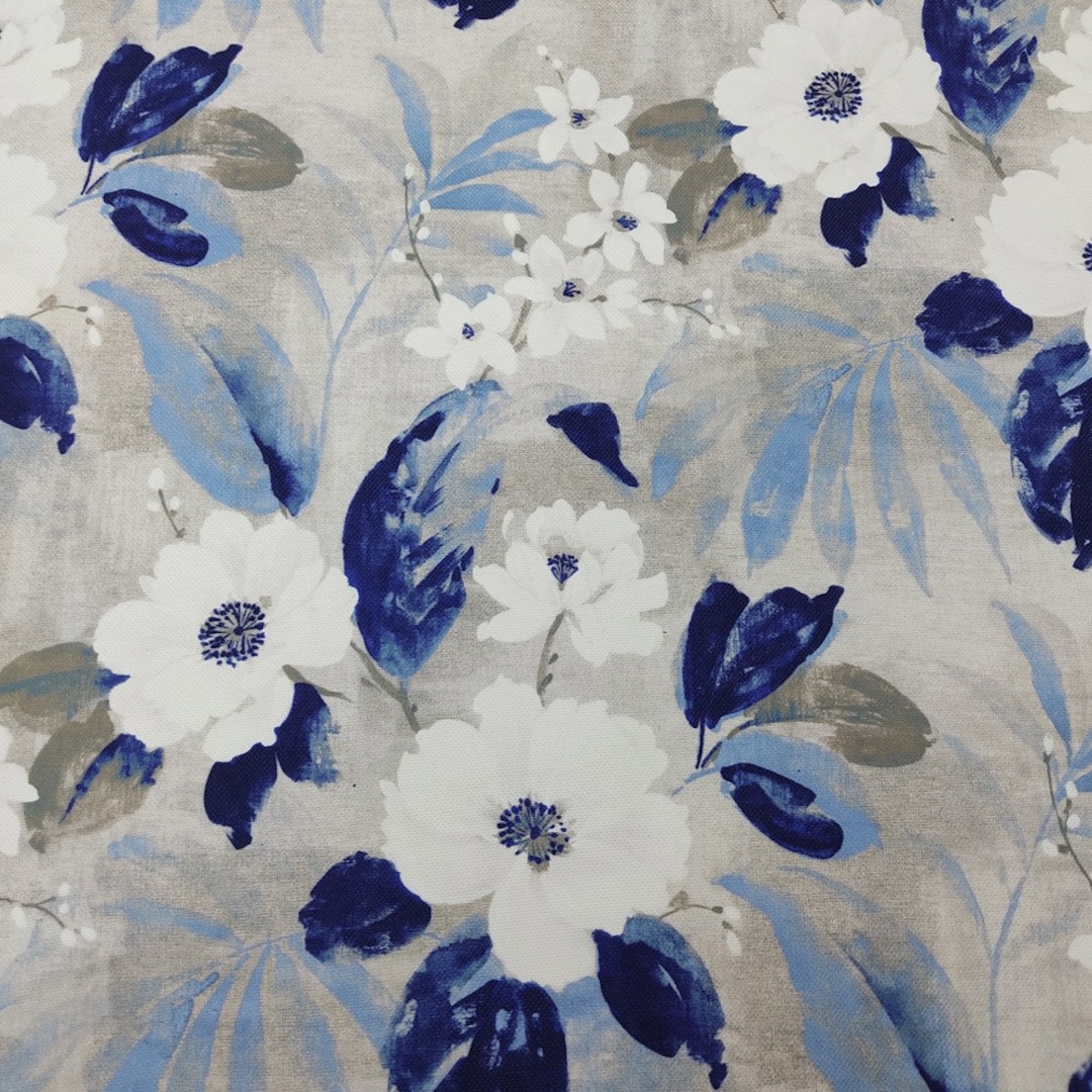 Watercolor Blue Floral Printed Fabric by Yard, White Flower Fabric for ...