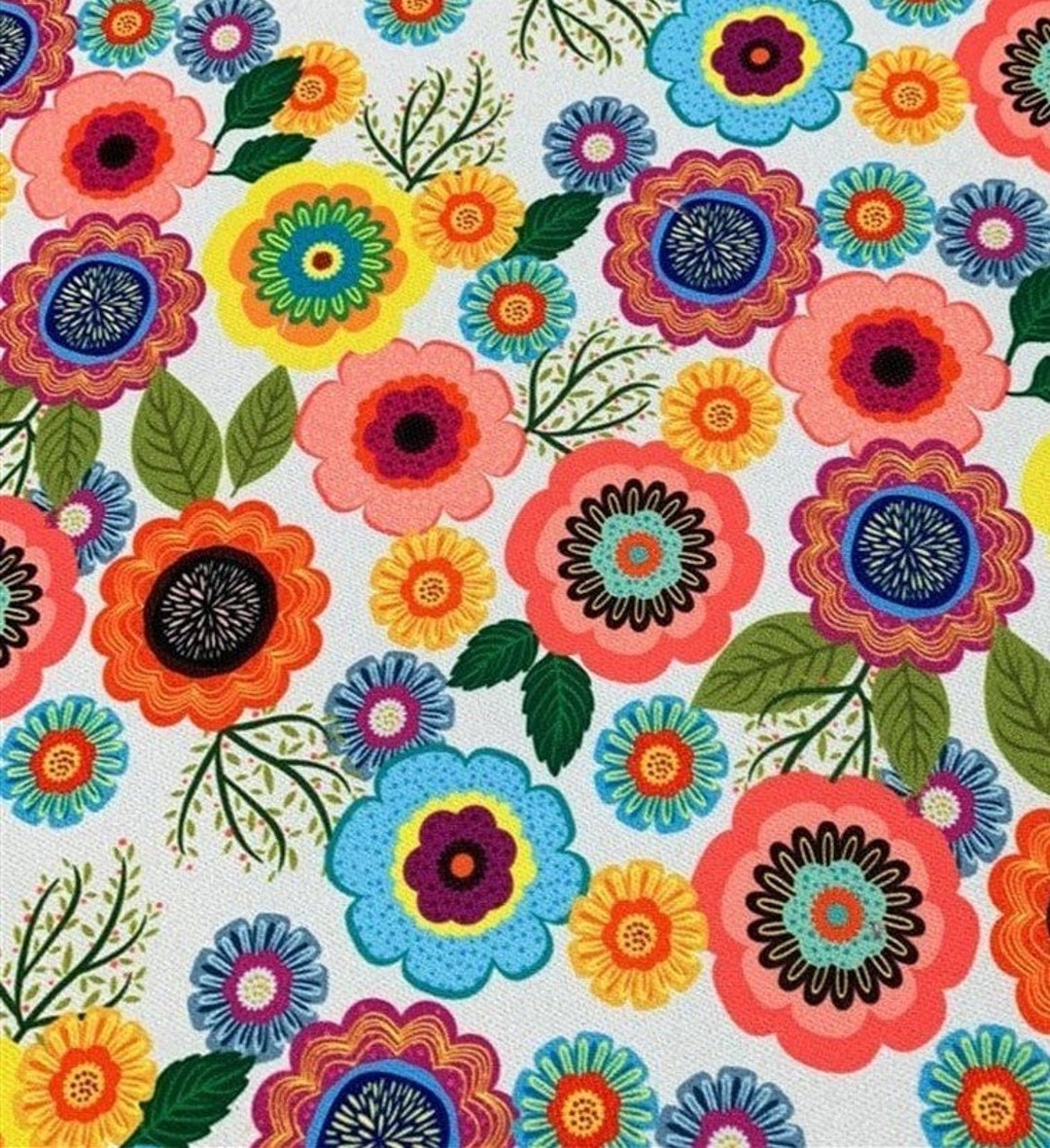 Colorful Flower Print Upholstery Fabric by the Yard, Retro Fabric for ...