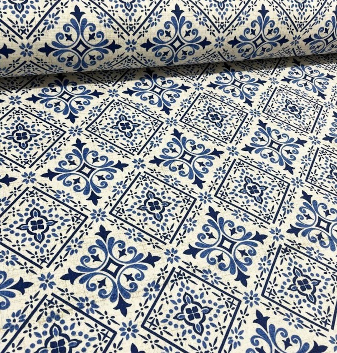 Tile Duck Fabric by the Yard for Upholstery , Water Resistant, Mosaic ...