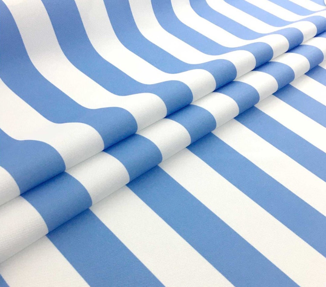 Blue and White Wide Striped Upholstery Fabric by the Yard, Modern Decor ...