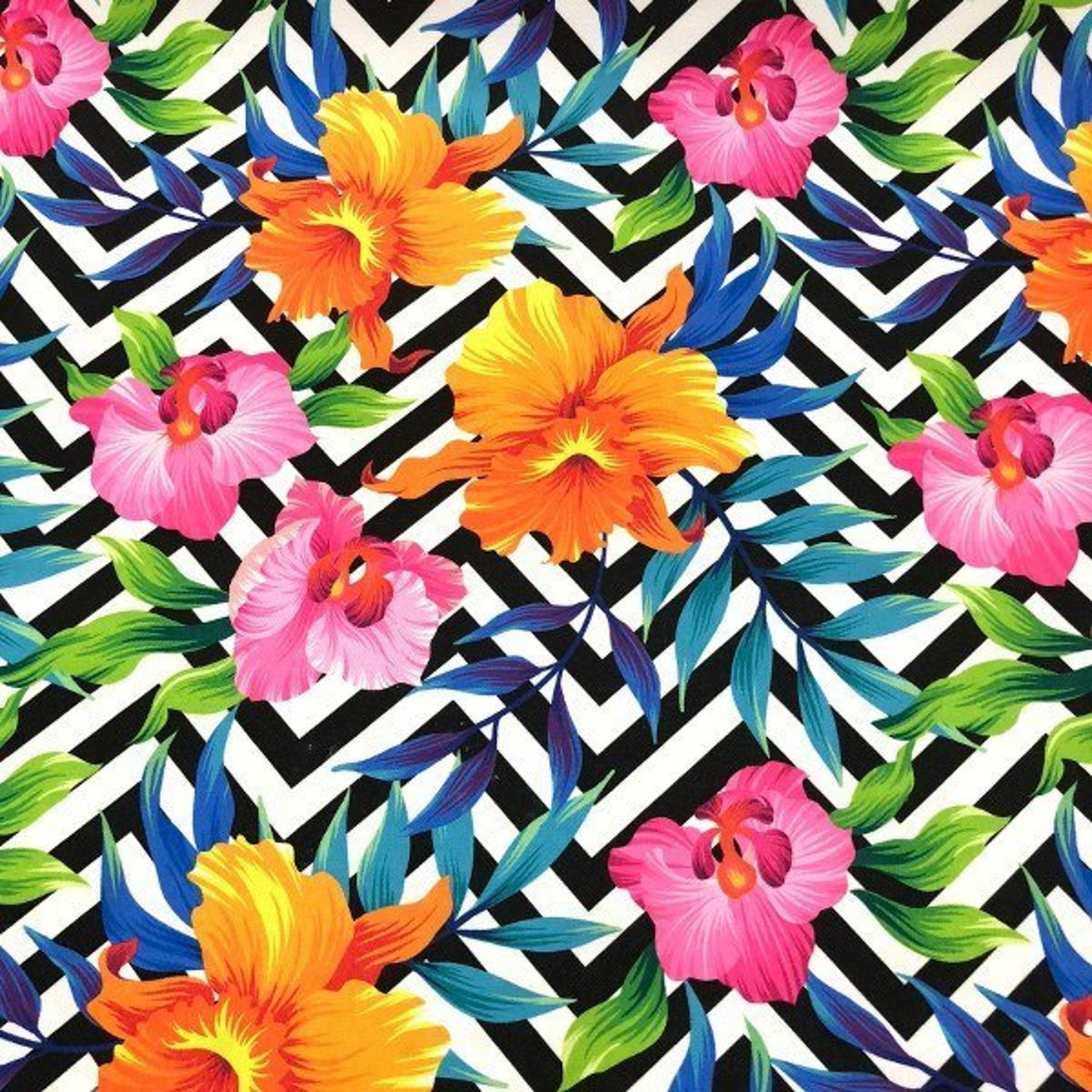 Vintage Zigzag Flower Digital Printed Fabric by Yard, Fabric for Bags, Tablecloth, Drapery ...
