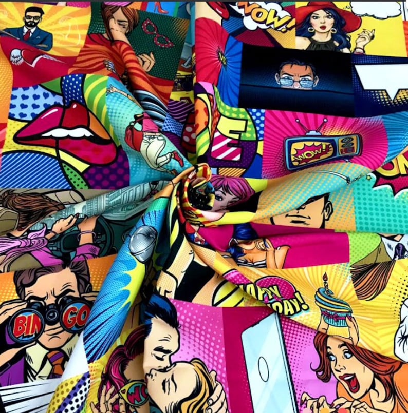 Pop Art Printed Upholstery Fabric by the Yard, Retro Fabric for Bag ...