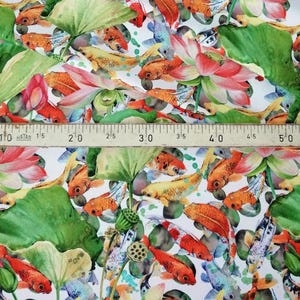 Japanese Koi Fish Lotus Fabric, Nautical Upholstery Fabric by the Yard ...