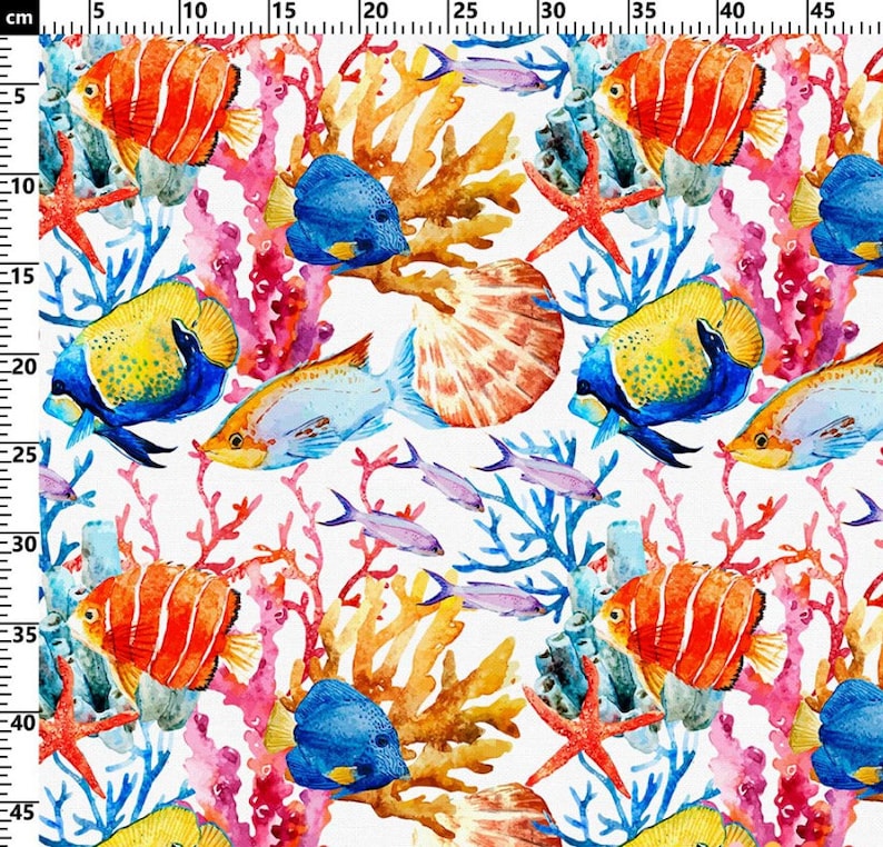 Aquarium Fabric, Nautical Upholstery Fabric by the Yard, Tropical Fish ...