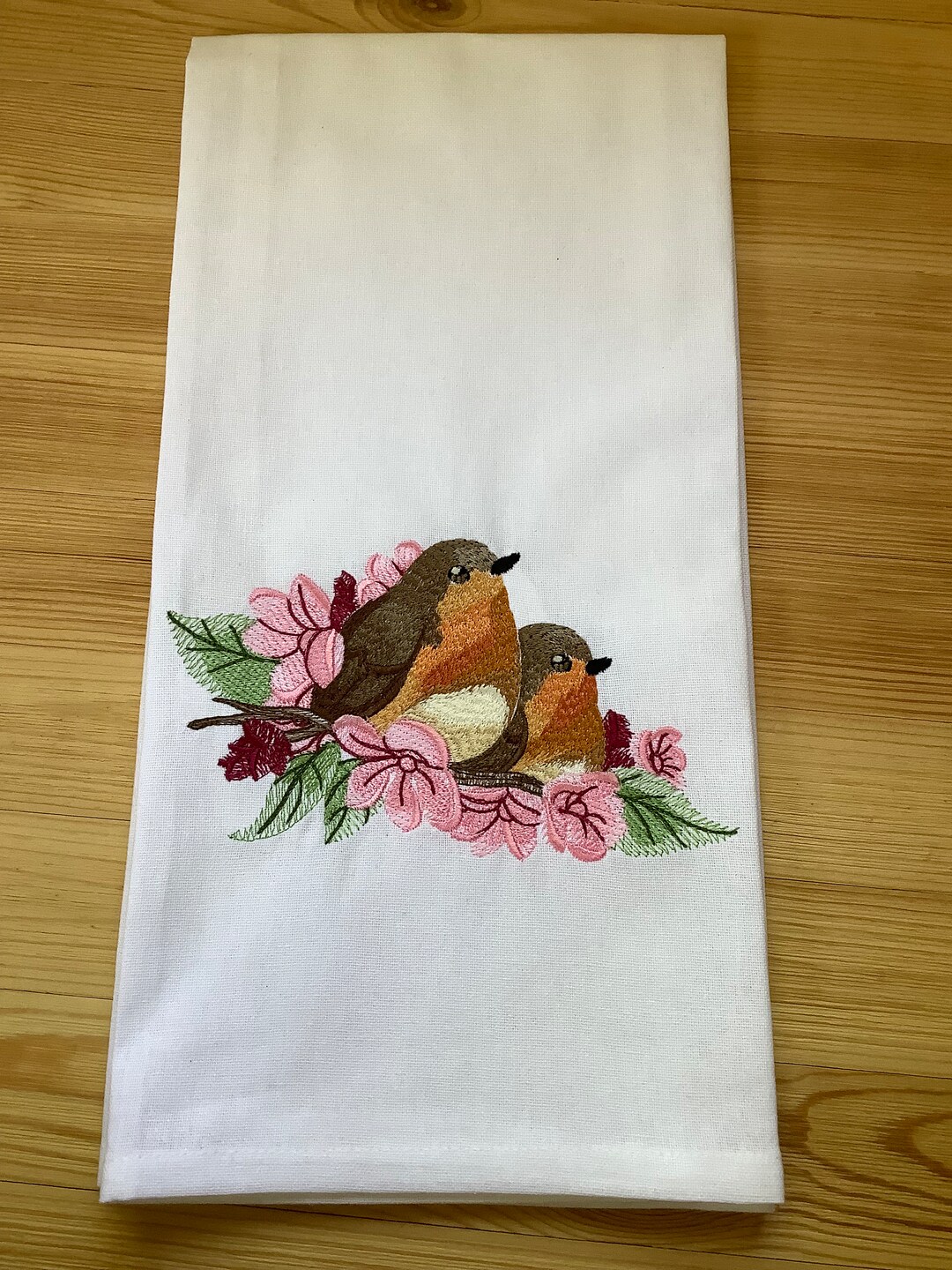 Embroidered SPRING ROBINS and MAGNOLIA Blooms Kitchen Dish Towel ...