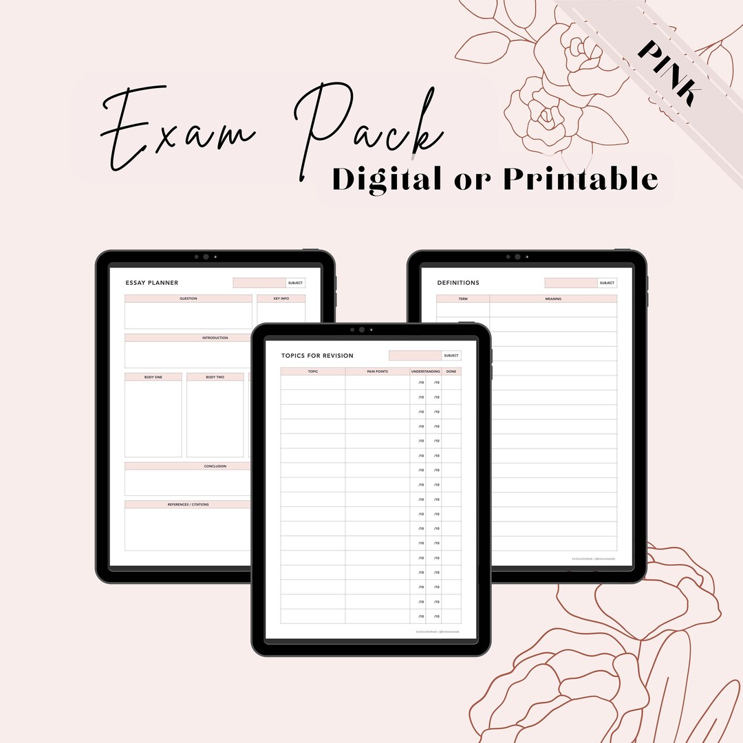 Student Exam Pack Planner, Digital Exam Planner, College Exam Study ...