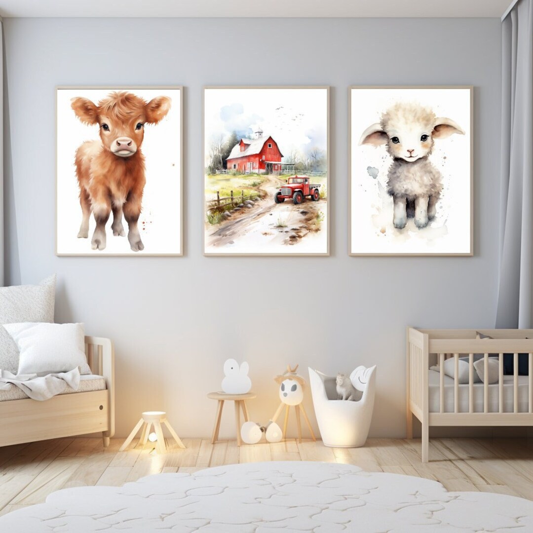 Poster Set Children's Room Images Farm Farm Calf and Lamb Instant ...