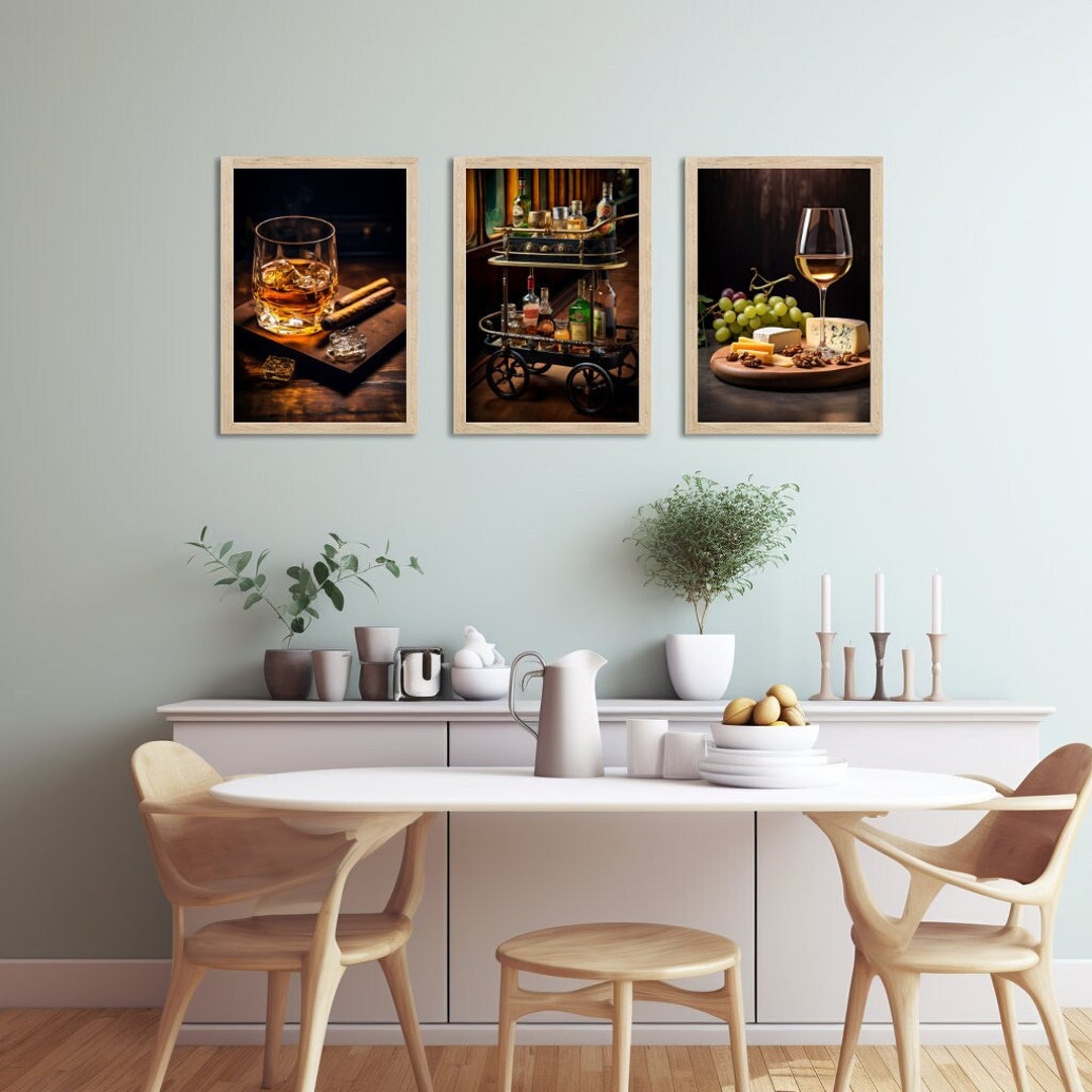 Poster Set of 3 Bar Carts Serving Carts Wine Whiskey Instant Download ...