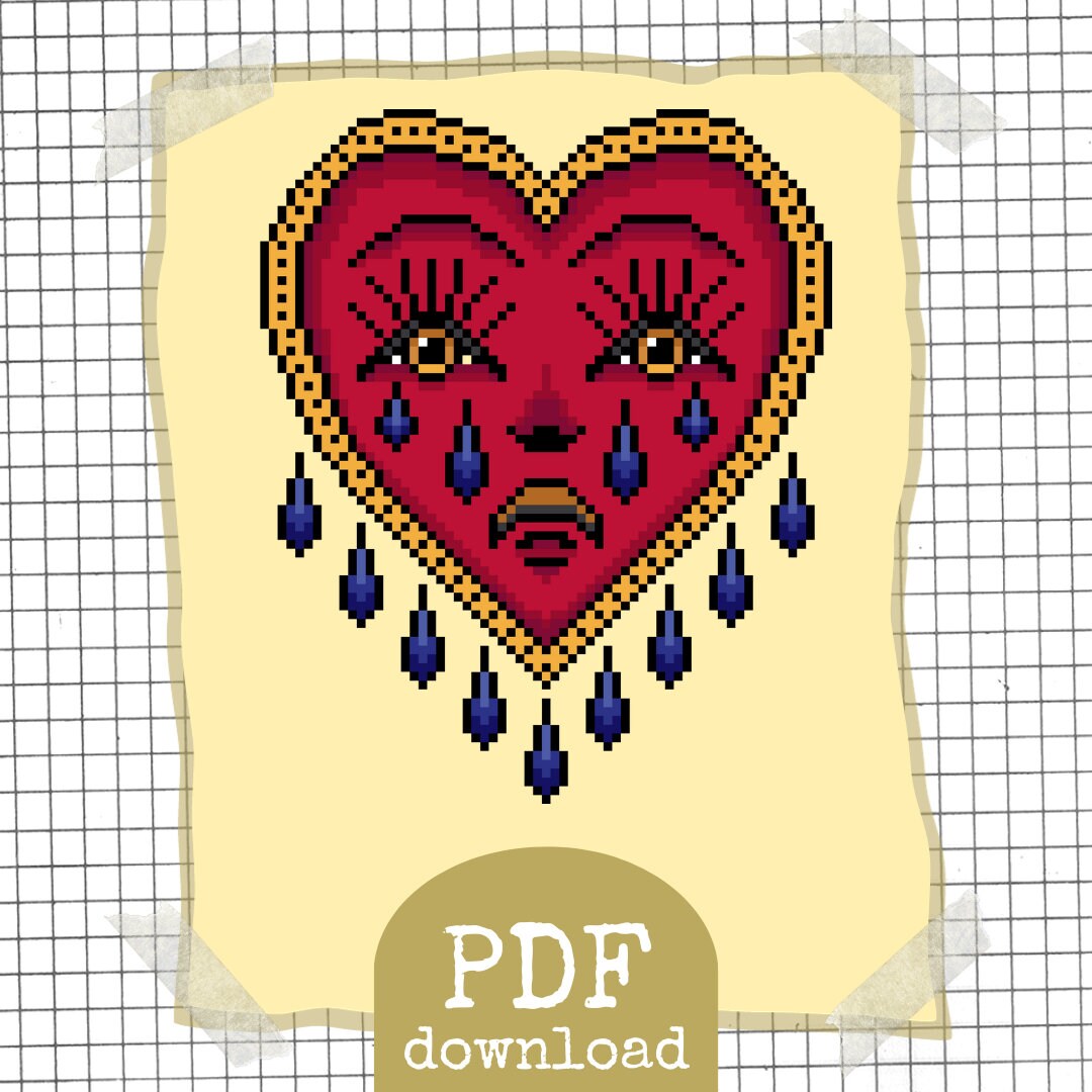 American Traditional Tattoo Flash Bert Grimm Crying Heart Volume 2 Modern Counted Cross Stitch ...