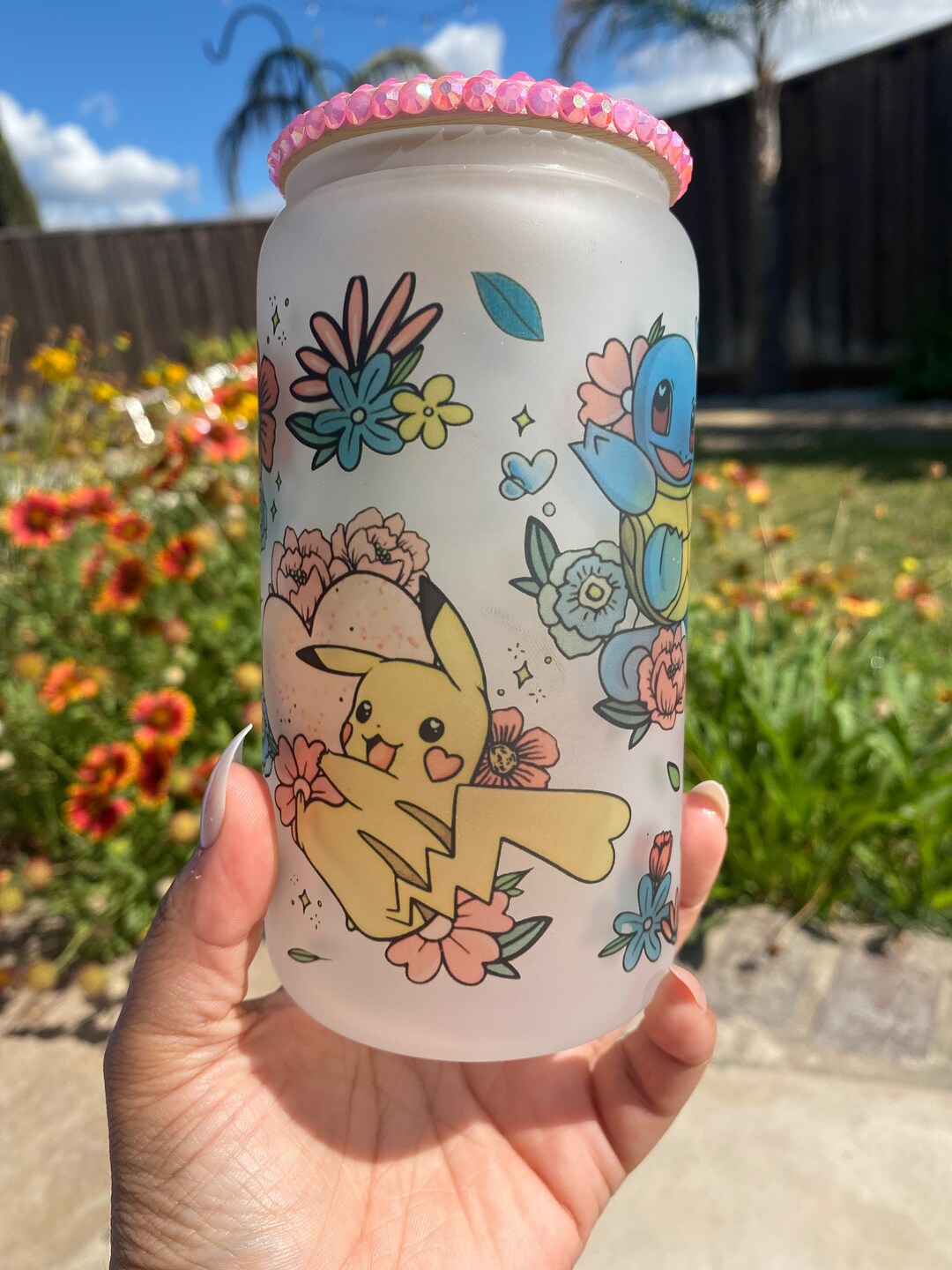 Japanese Anime 16oz Glass Drinking Jar With Bamboo Lid Libbey Glass Jar ...