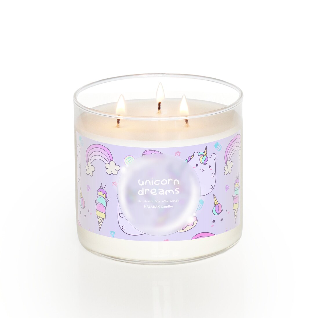 Unicorn Dreams - Cotton Candy Bubble Gum 15oz 3-wick Scented Soy Candle ...