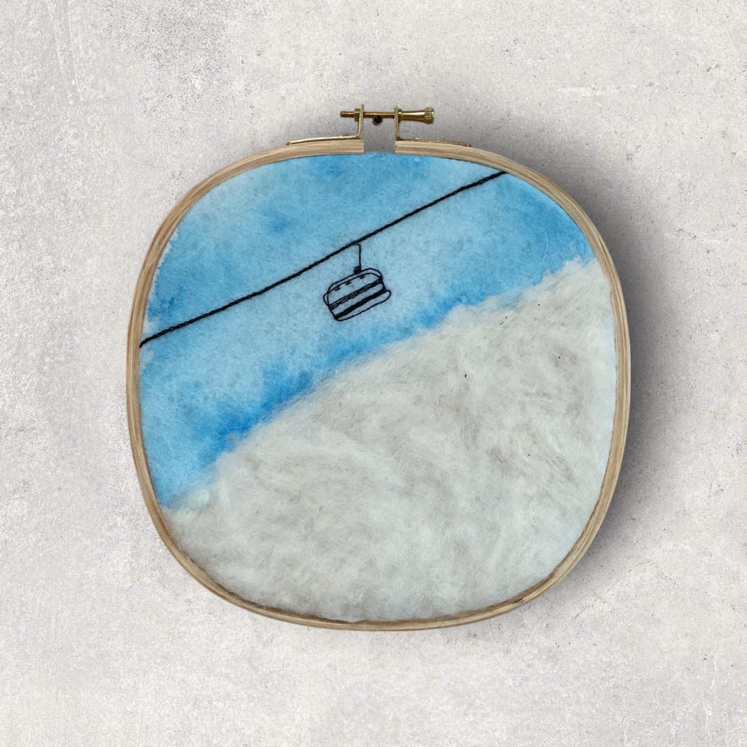 Ski Lift Embroidery, Mixed Media, Water Color, Wool Felting, Mt ...
