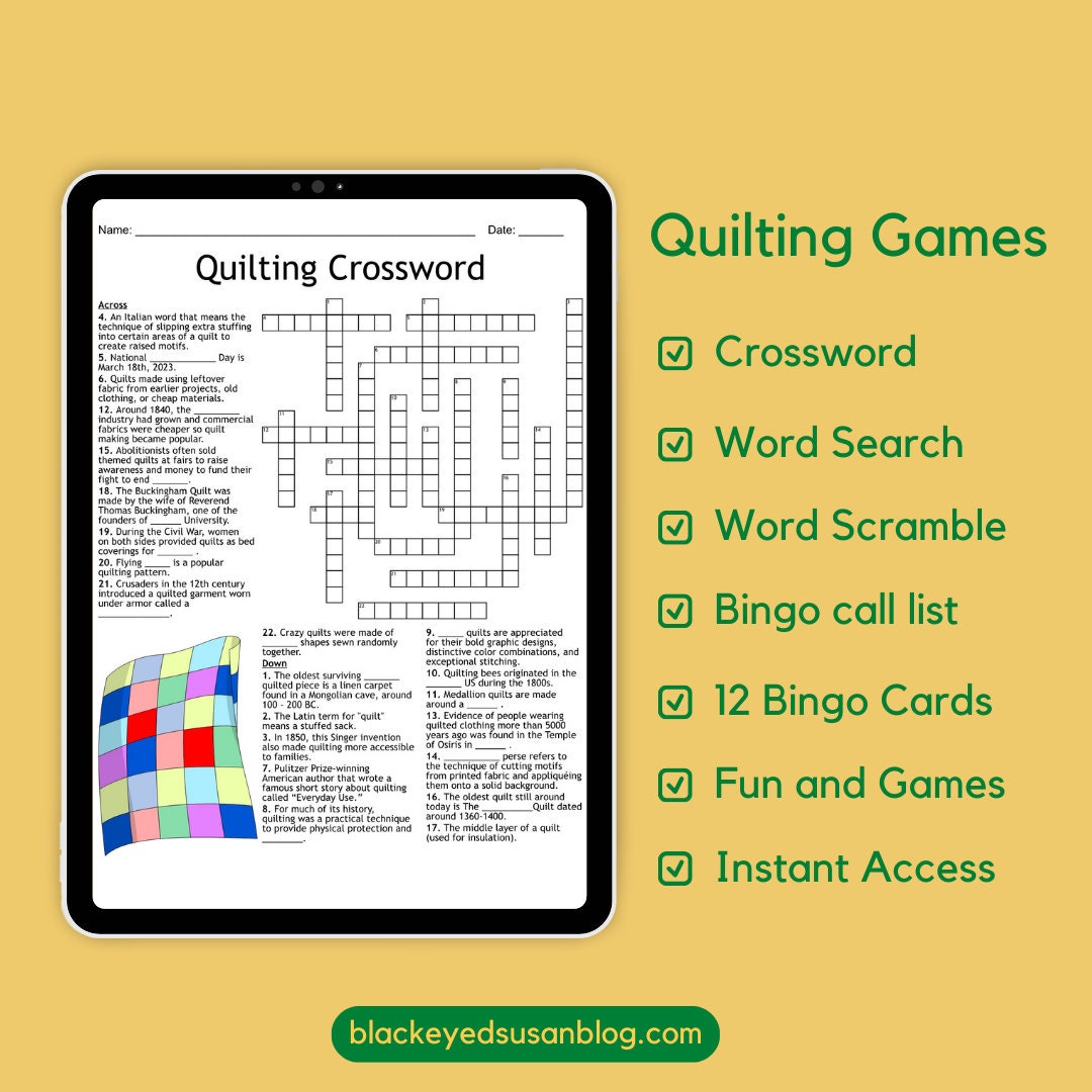 Quilting Fun & Games Crossword Puzzle, Word Search, Word Scramble, and ...