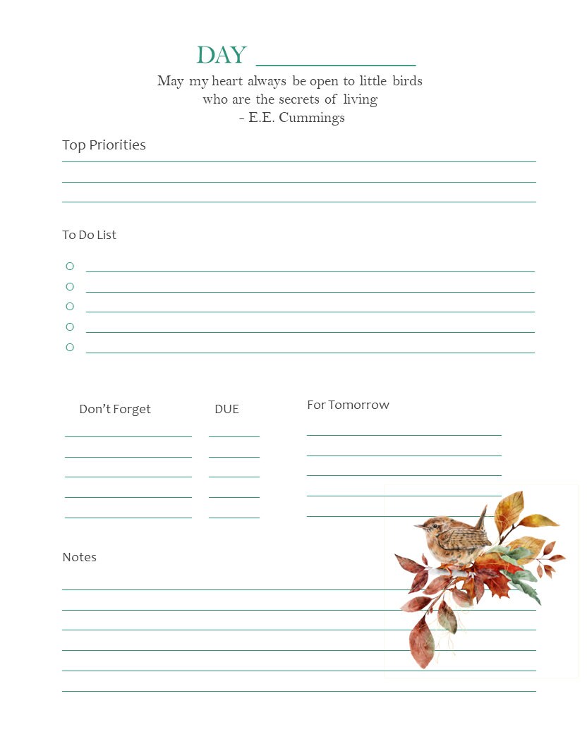 Daily Planner Printable Nature Themed, to Do List, Priorities ...