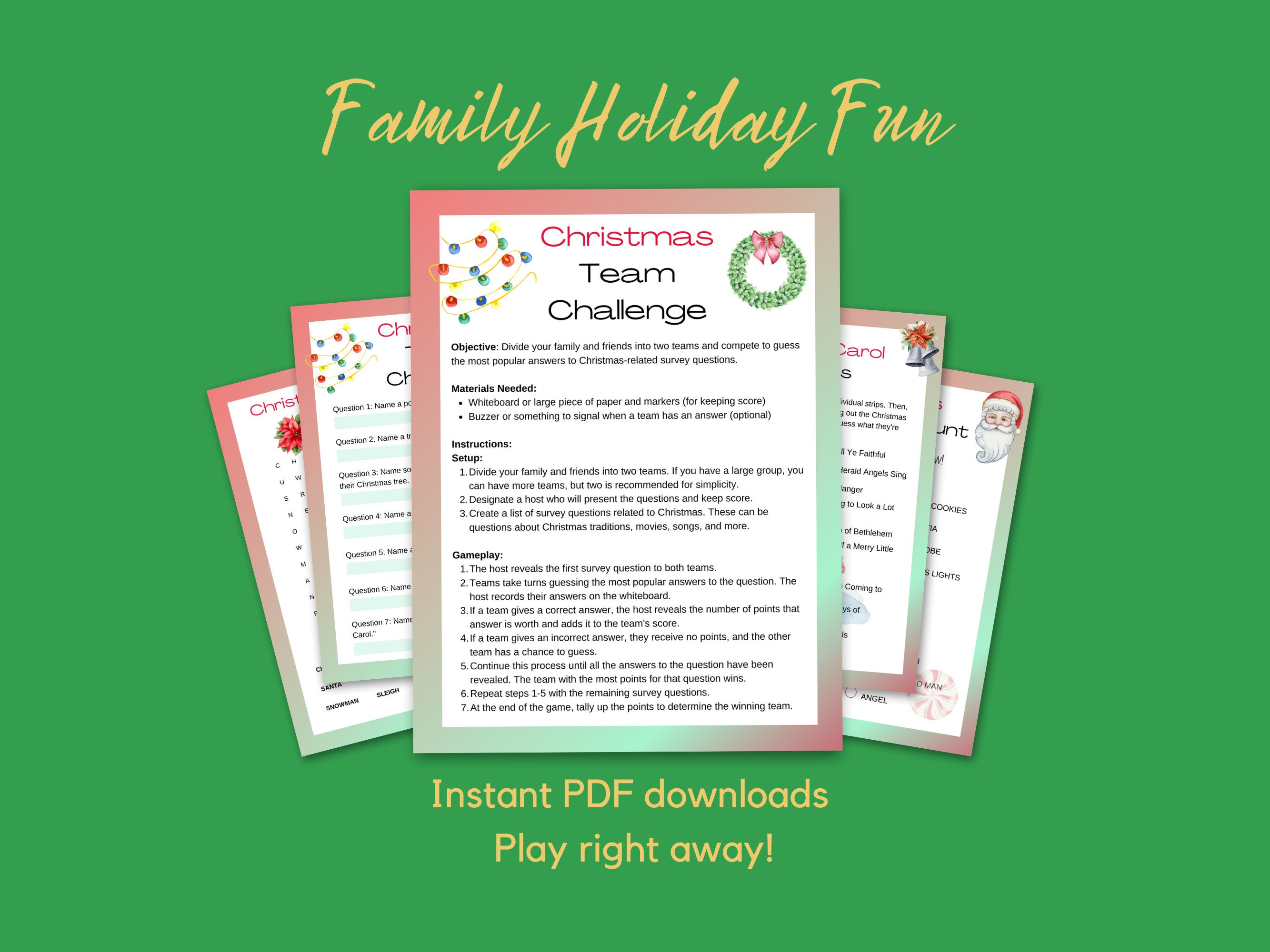 Christmas Holiday Game Bundle 11 Different Instant PDF Downloads, Games ...
