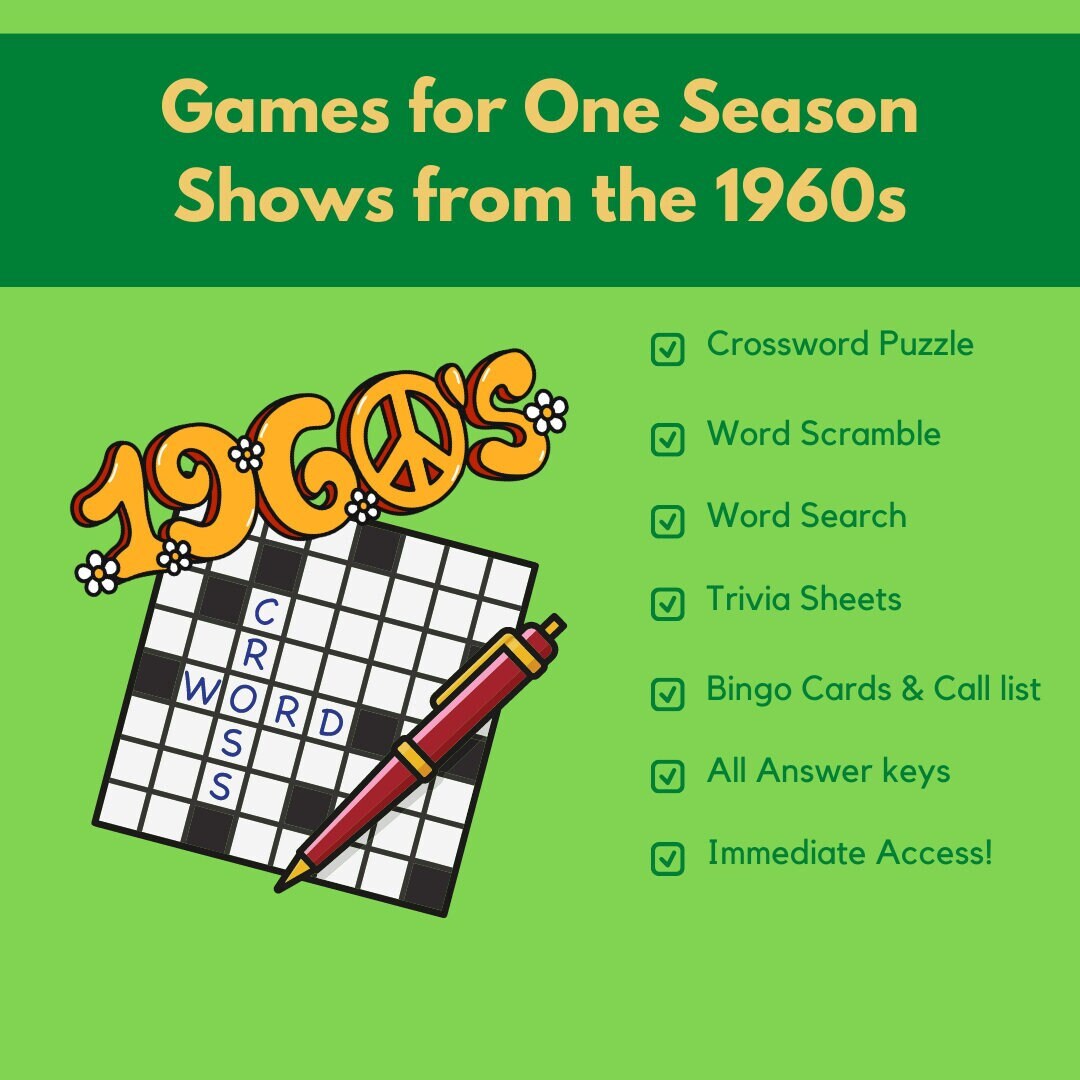 Bundle 1960s One Season TV Shows Crossword Puzzle, Trivia Play ...