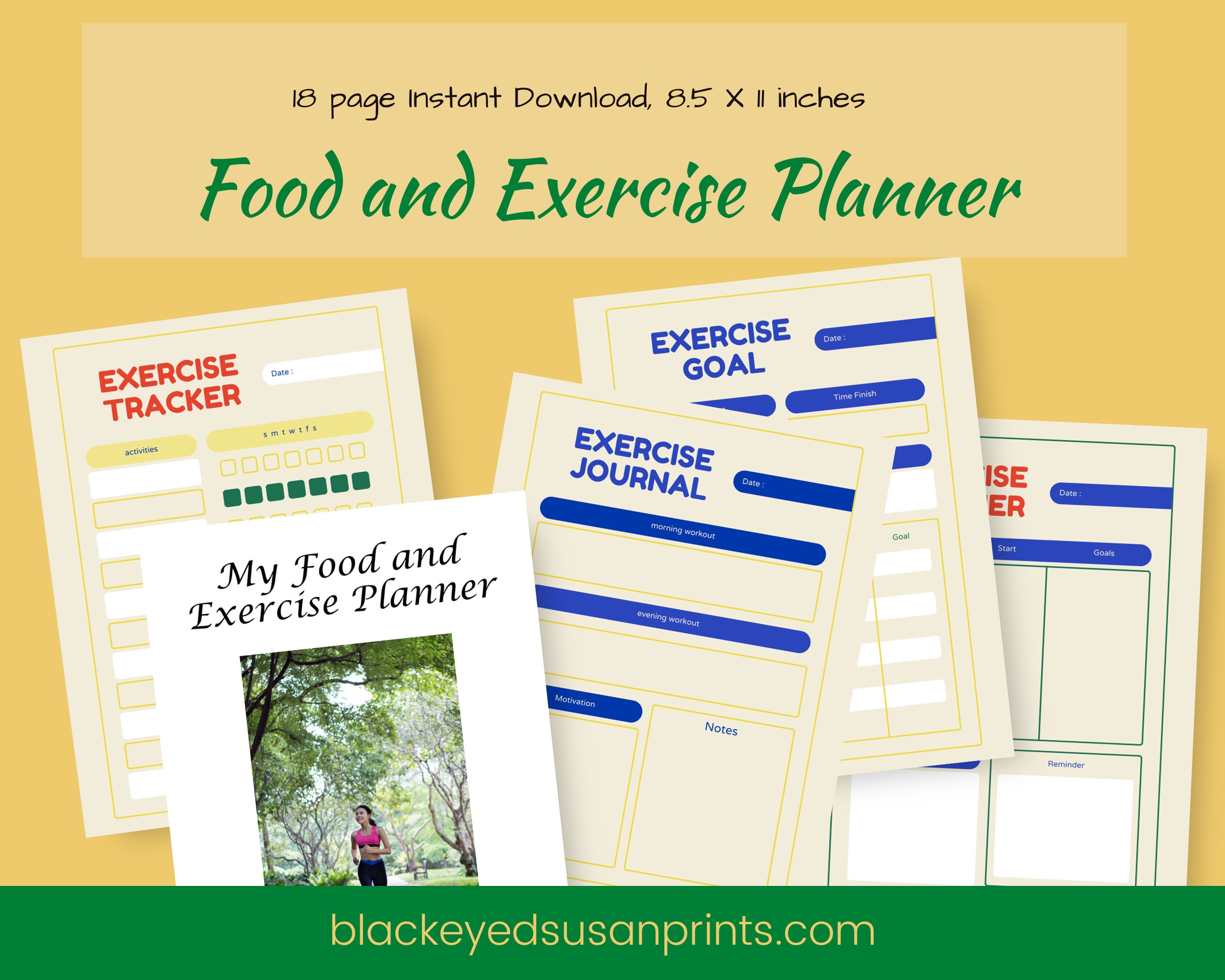 Food and Exercise Planner, Exercise Planner, Planner Printable ...