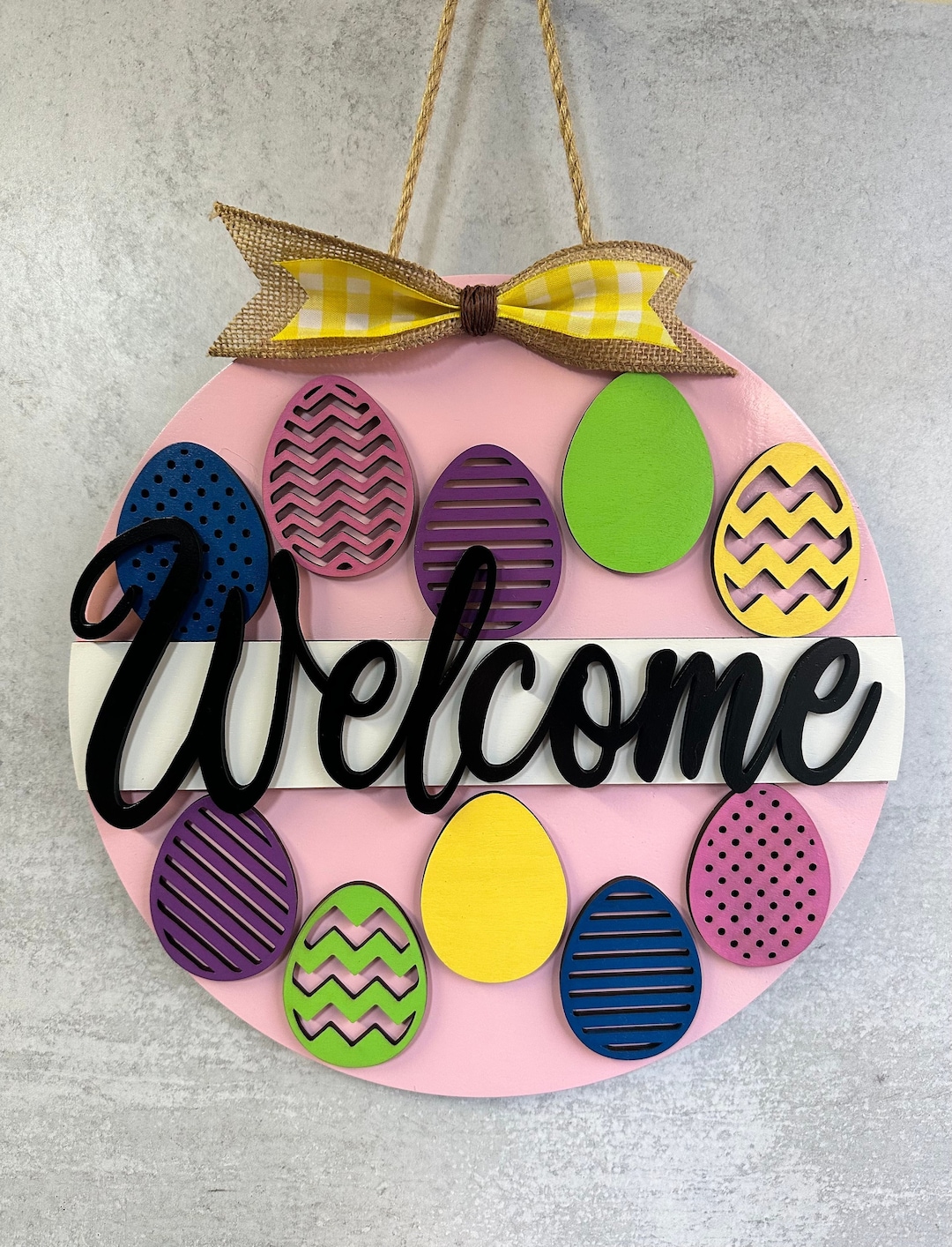 Easter Welcome Sign, Spring Door Sign, Easter Egg Welcome Sign, - Etsy