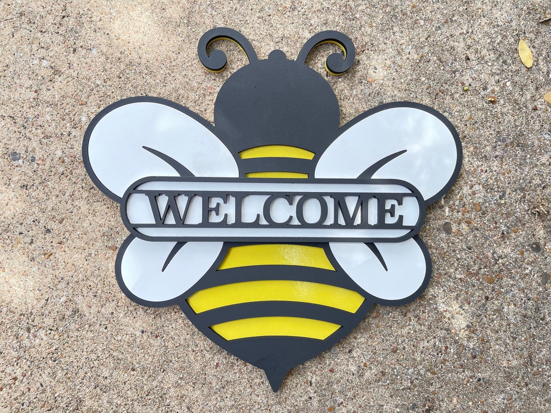 Bee Welcome Sign, Bee Home Decor, Bee Door Sign, Door Hang, Bumble Bee ...