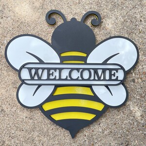Bee Welcome Sign, Bee Home Decor, Bee Door Sign, Door Hang, Bumble Bee ...