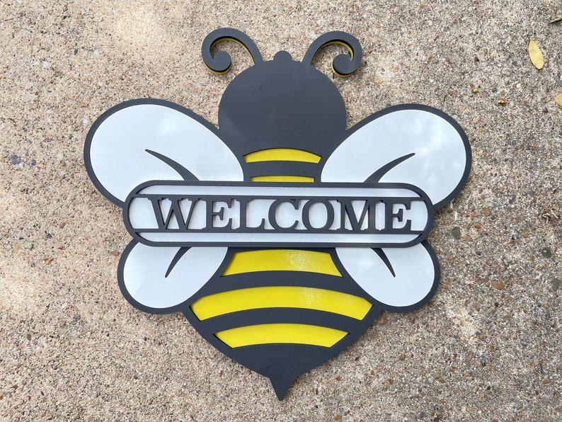 Bee Welcome Sign, Bee Home Decor, Bee Door Sign, Door Hang, Bumble Bee ...