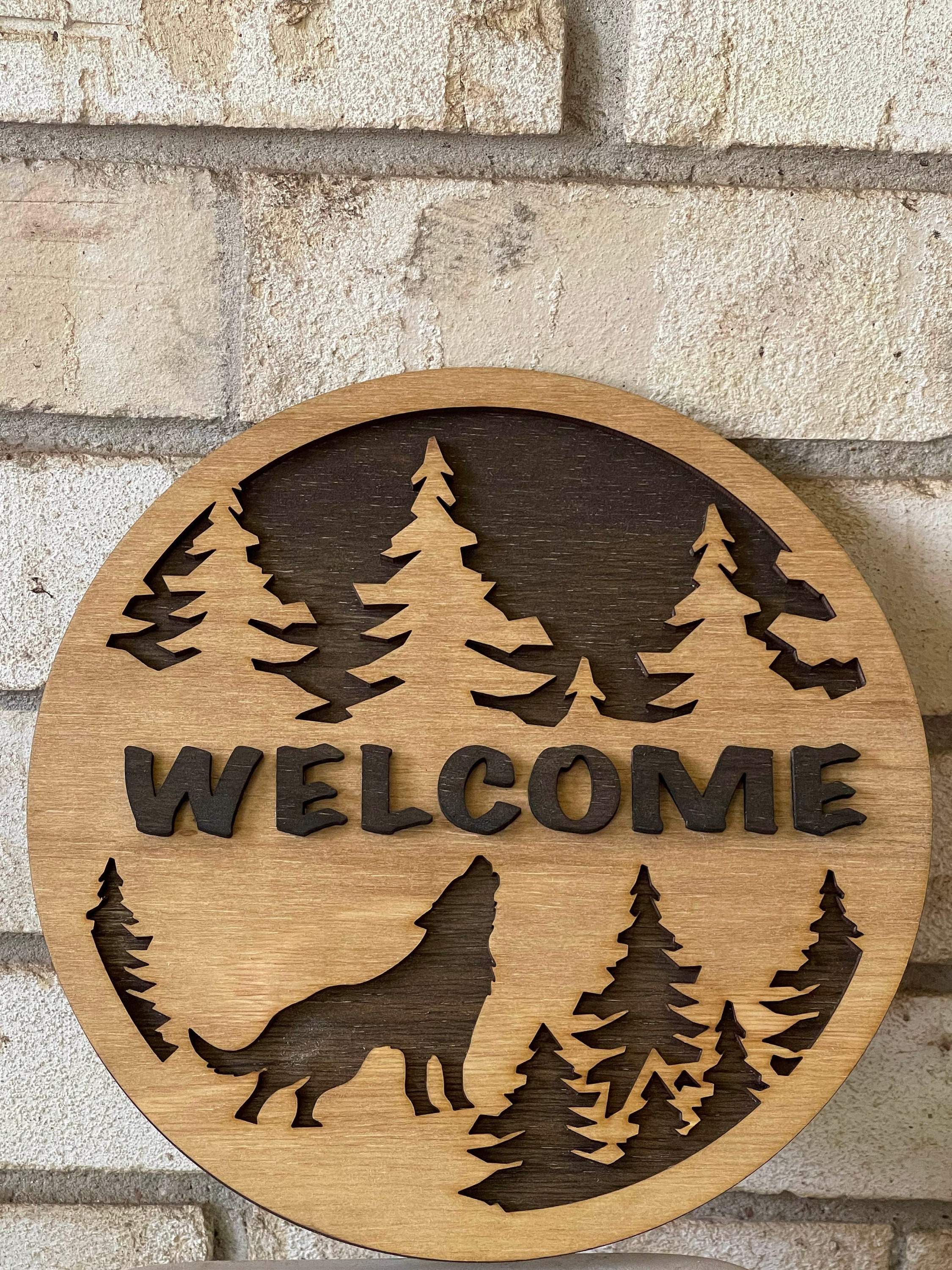Wooden Wolf Welcome Home Decor Sign, Wolf Decor, Wolf Gift, Welcome ...