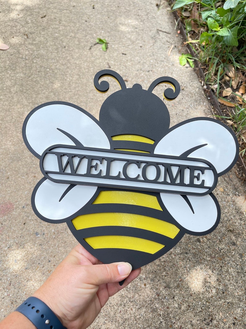 Bee Welcome Sign, Bee Home Decor, Bee Door Sign, Door Hang, Bumble Bee ...