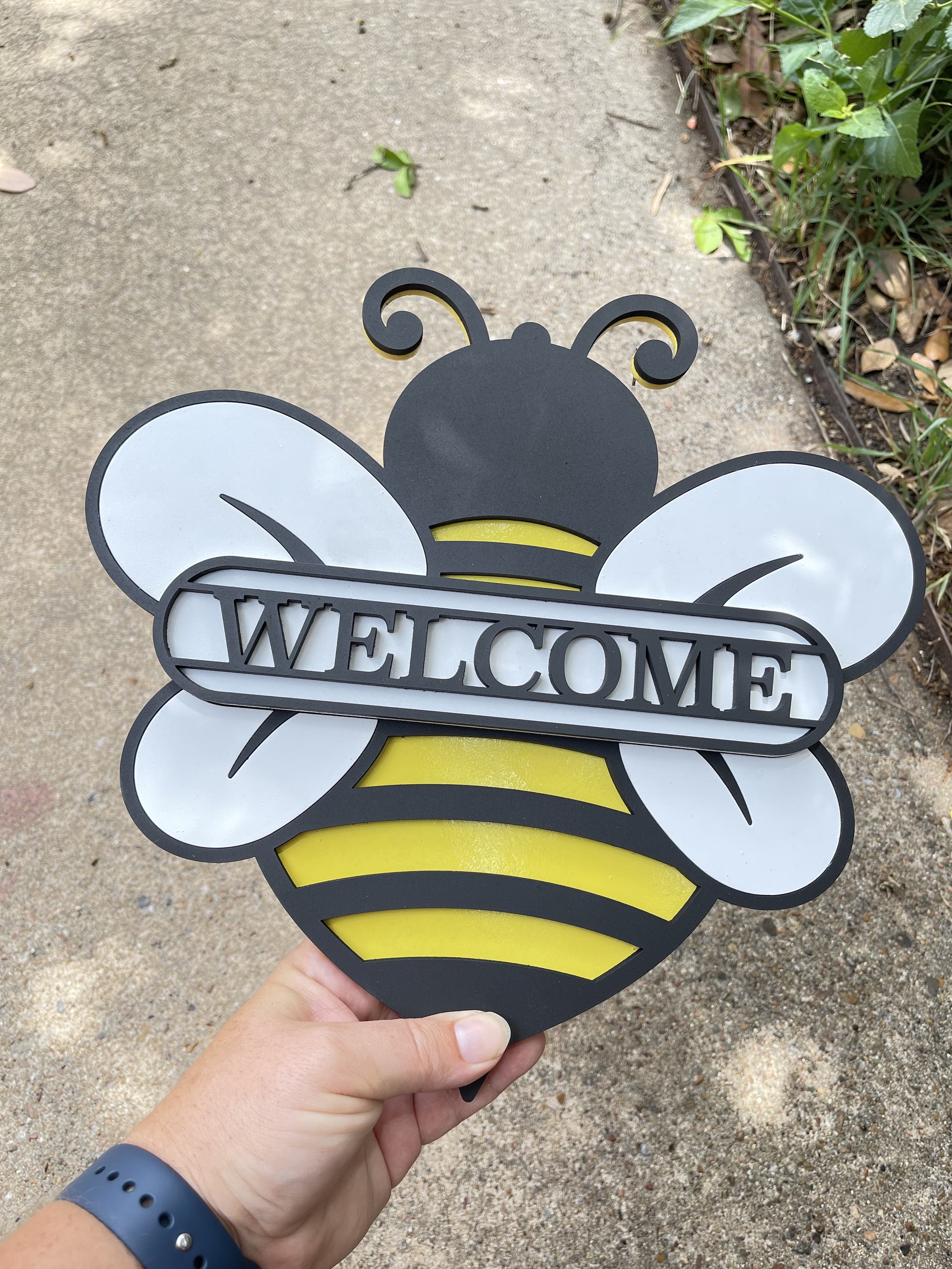 Bee Welcome Sign, Bee Home Decor, Bee Door Sign, Door Hang, Bumble Bee ...
