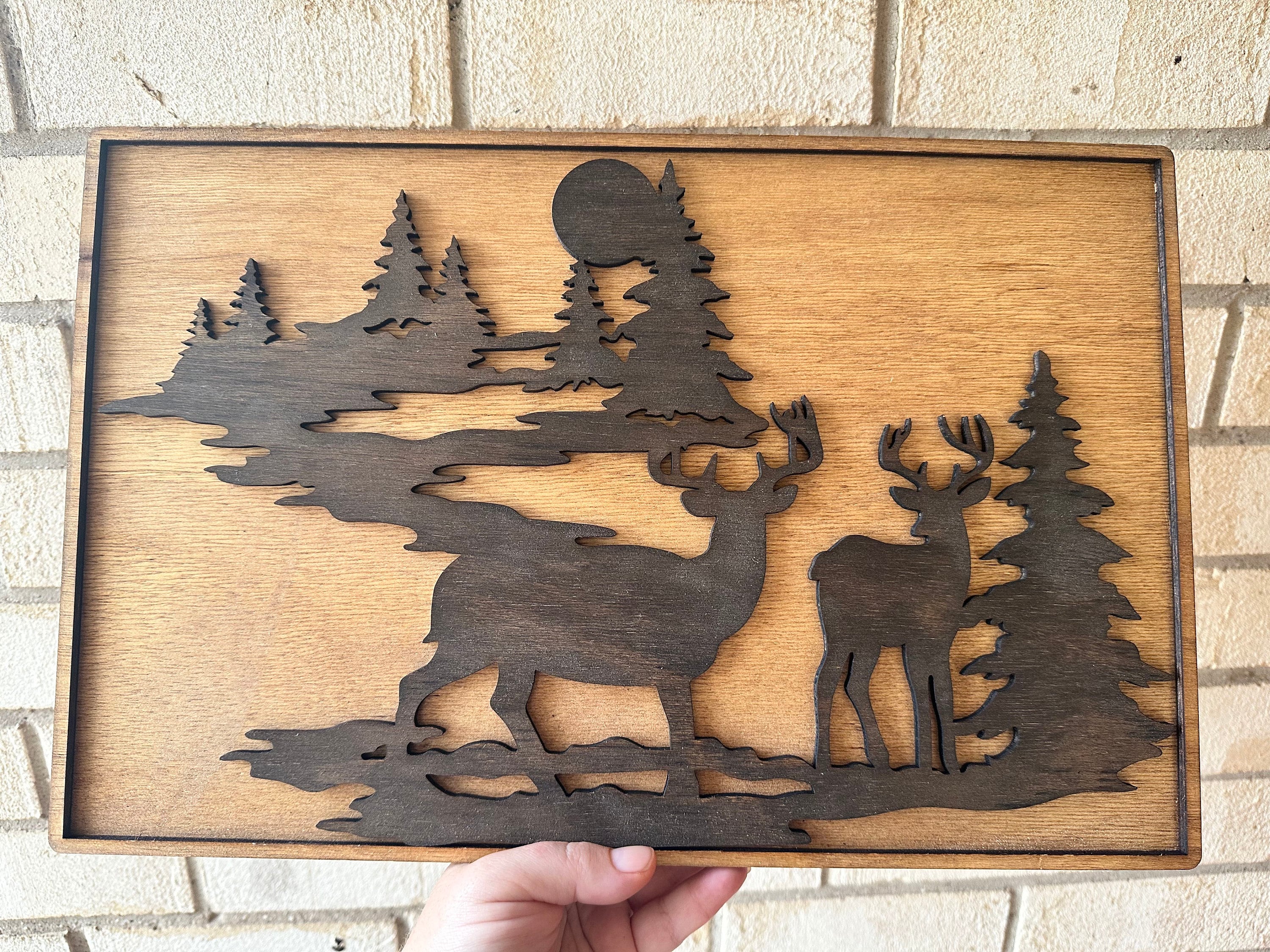 Wooden Deer Wall Art, Rustic Deer Wall Art, Deer in the Woods Wall ...