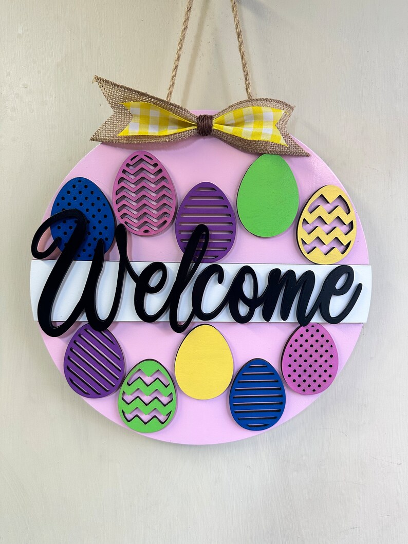 Easter Welcome Sign, Spring Door Sign, Easter Egg Welcome Sign, - Etsy