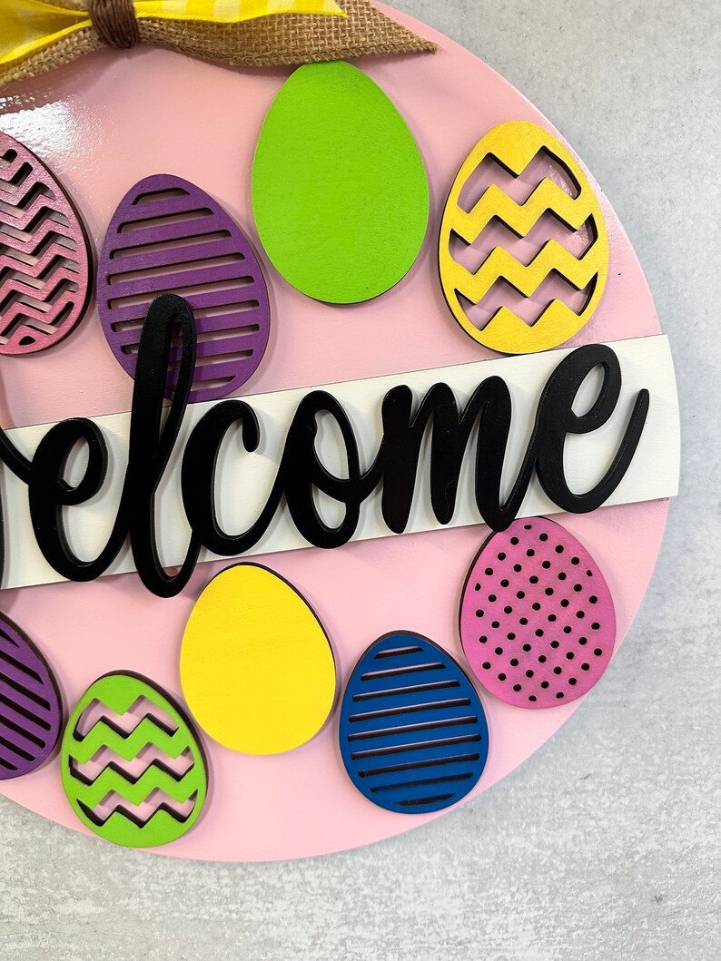Easter Welcome Sign, Spring Door Sign, Easter Egg Welcome Sign, - Etsy