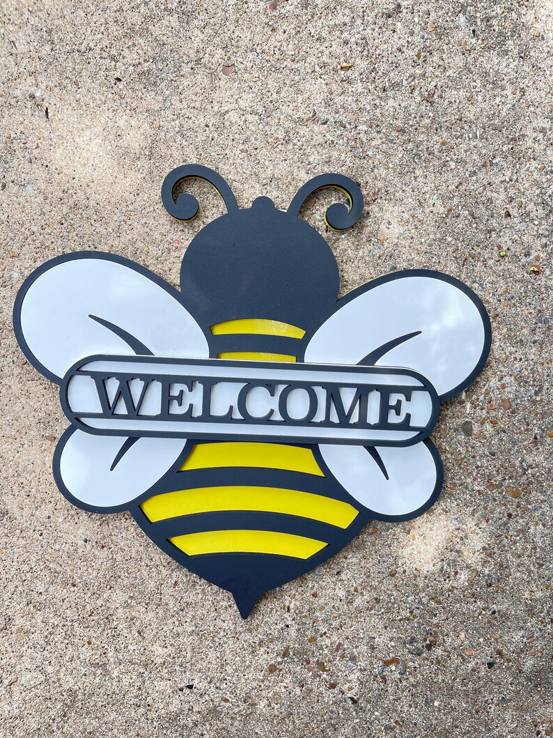Bee Welcome Sign, Bee Home Decor, Bee Door Sign, Door Hang, Bumble Bee ...