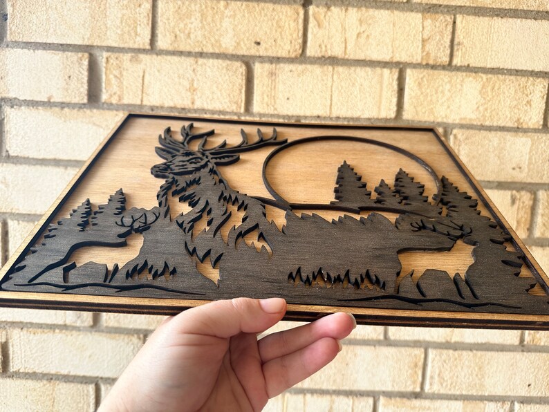 Rustic Deers in the Woods, Cabin Decor, Deer Decor, Wooden Deer Wall ...