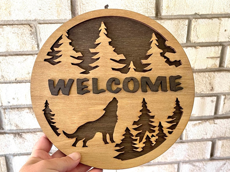 Wooden Wolf Welcome Home Decor Sign, Wolf Decor, Wolf Gift, Welcome ...