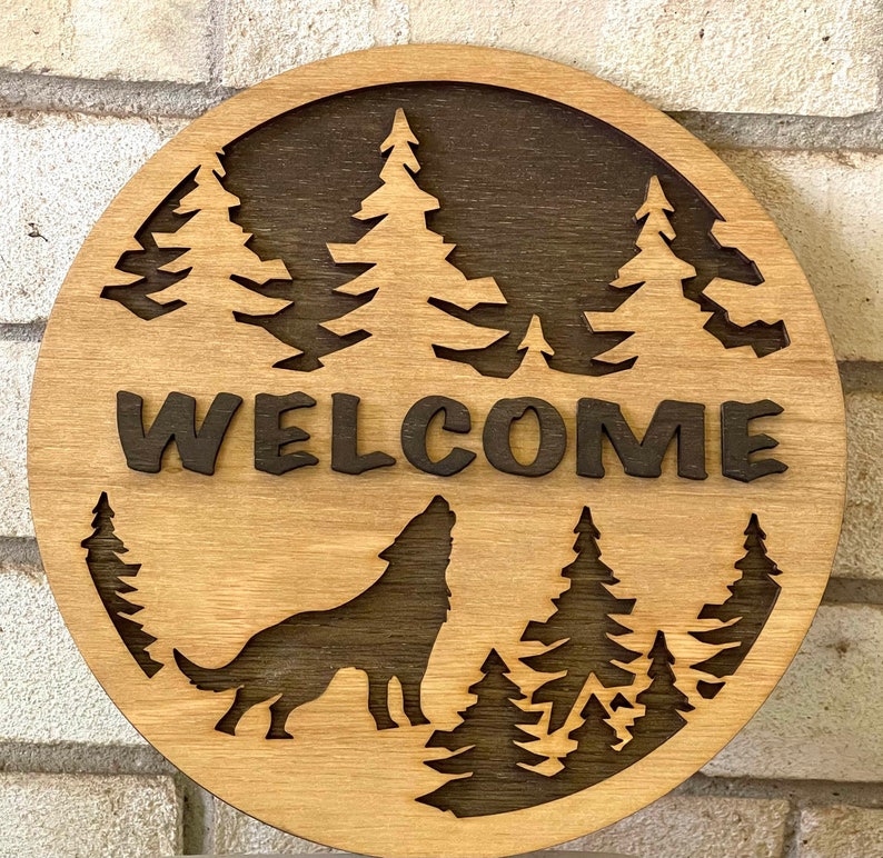 Wooden Wolf Welcome Home Decor Sign, Wolf Decor, Wolf Gift, Welcome ...
