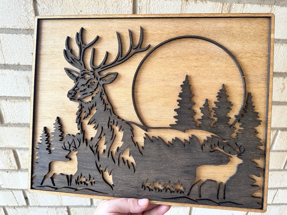 Rustic Deers in the Woods, Cabin Decor, Deer Decor, Wooden Deer Wall ...